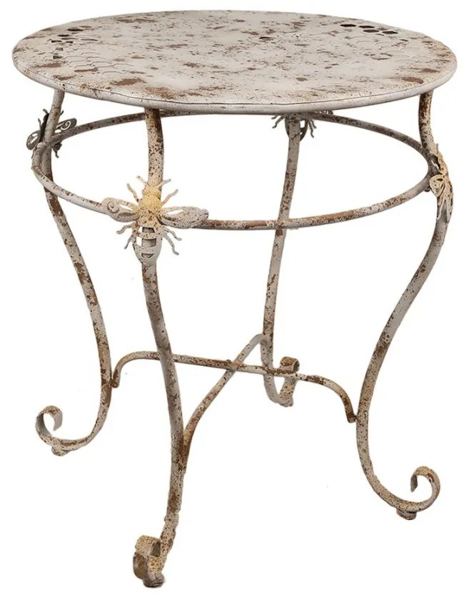 Bílý antik kovový zahradní bistro stůl se včelkami French - Ø 69*76 cm