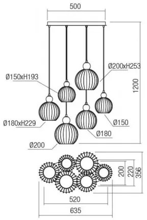 Redo 01-2070 - Lustr na lanku PLUMEN 6xE14/42W/230V měď