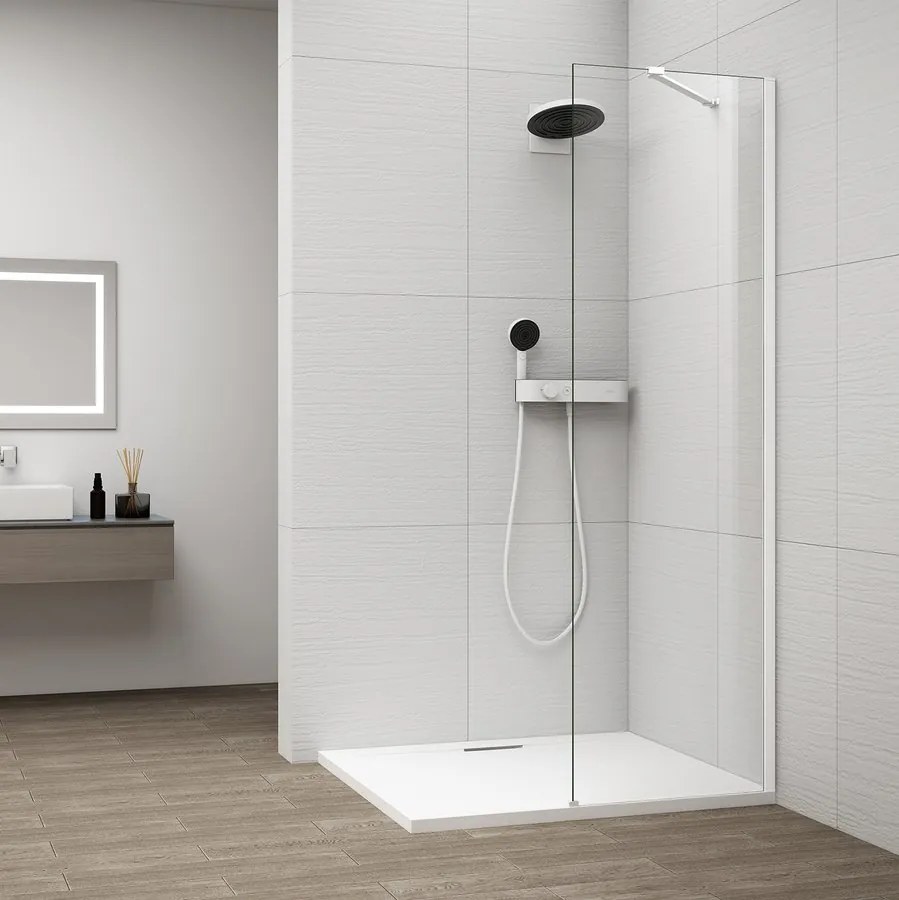 Polysan Esca White Matt jednodílná sprchová zástěna 30 x 210 cm k instalaci ke stěně bílá sklo čiré ES1030-03
