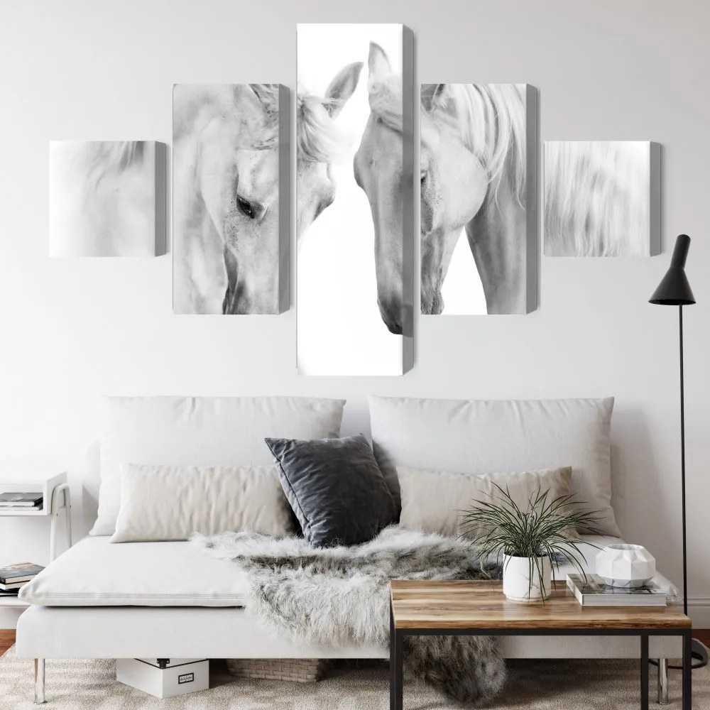 Vícedílný obraz Dva Koně Na Bílém Pozadí Nedostatek Nedostatek Plátno Canvas 200x120