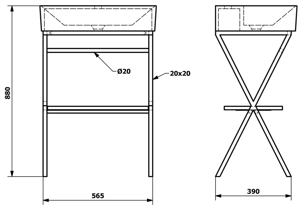 Sapho Sapho, FERRO podstavec s umyvadlem 600x880x420mm, černá