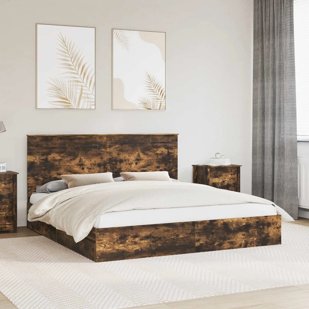 Postel s úložným prostorem se zásuvkou Kouřový dub 180 x 200 cm 3409528