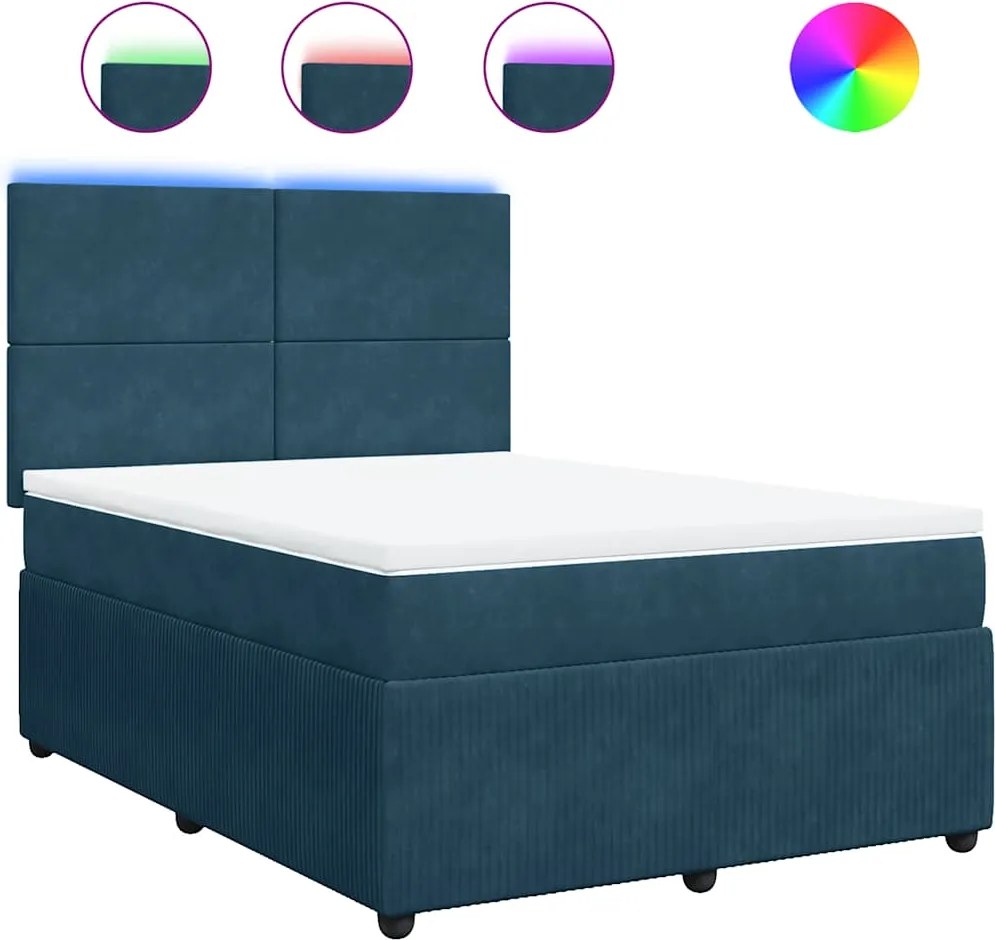Box spring postel s matrací modrá 140 x 190 cm samet 3294632
