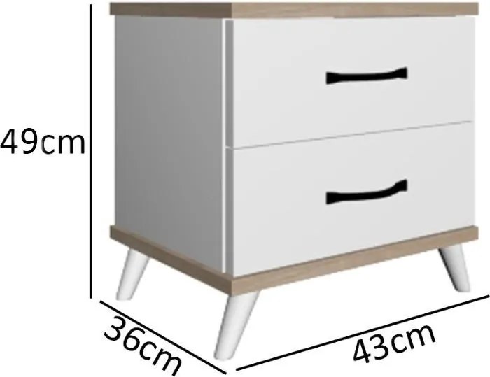 PERHO noční stolek na nožičkách, dub Sonoma/bílá