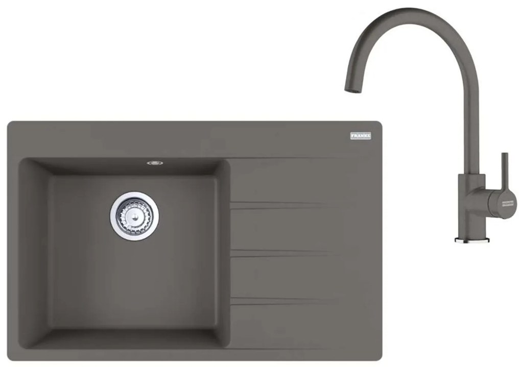 Franke - Kuchyňský set G272ŠK, fragranitový dřez CNG 611-78 TL/2 a baterie FC 6018.084, šedý kámen 114.0700.780