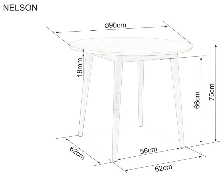 Jídelní stůl NELSON s deskou v dekoru dub medový 90X90