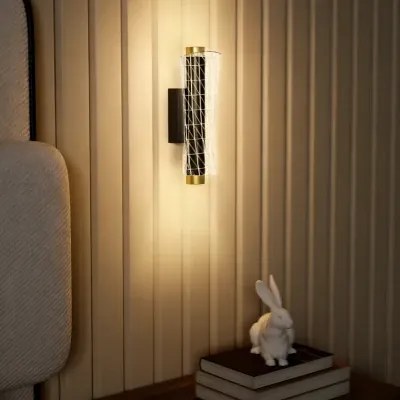HOMCOM Nástěnné svítidlo vnitřní nástěnné svítidlo s LED světlem, design mřížky, stmívatelné noční svítidlo kovové, černé