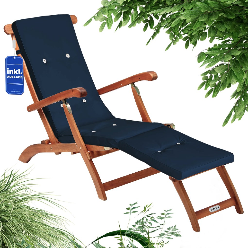 Zahradní lehátko Queen Mary® akácie certifikace FSC® včetně Podsedák modrá