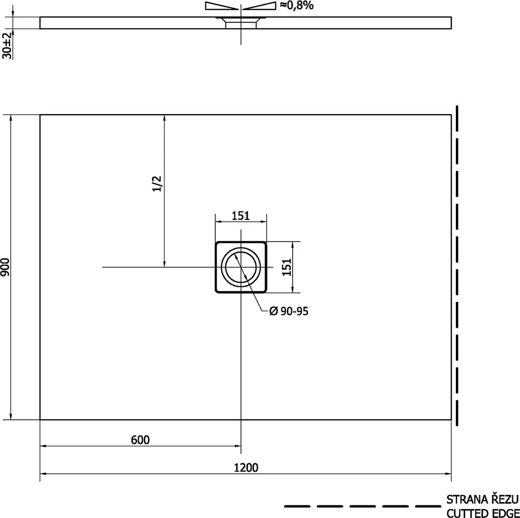 Polysan, FLEXIA sprchová vanička z litého mramoru s možností úpravy rozměru 120x90x3cm, 72895