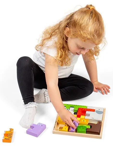 Bigjigs Toys Dřevěné kostky puzzle se zvířátky safari