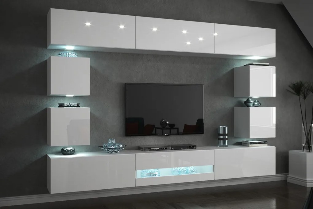Ral Obývací stěna MINSK 2, 257 cm - Bílý lesk