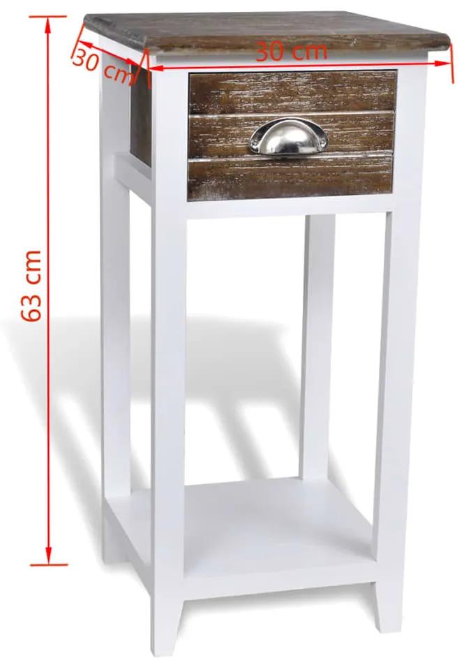 Noční stolek s 1 zásuvkou hnědý a bílý