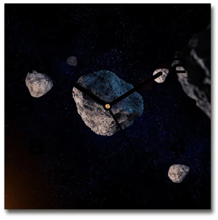 Wallmuralia Skleněné nástěnné hodiny čtverec Meteory 30x30 cm