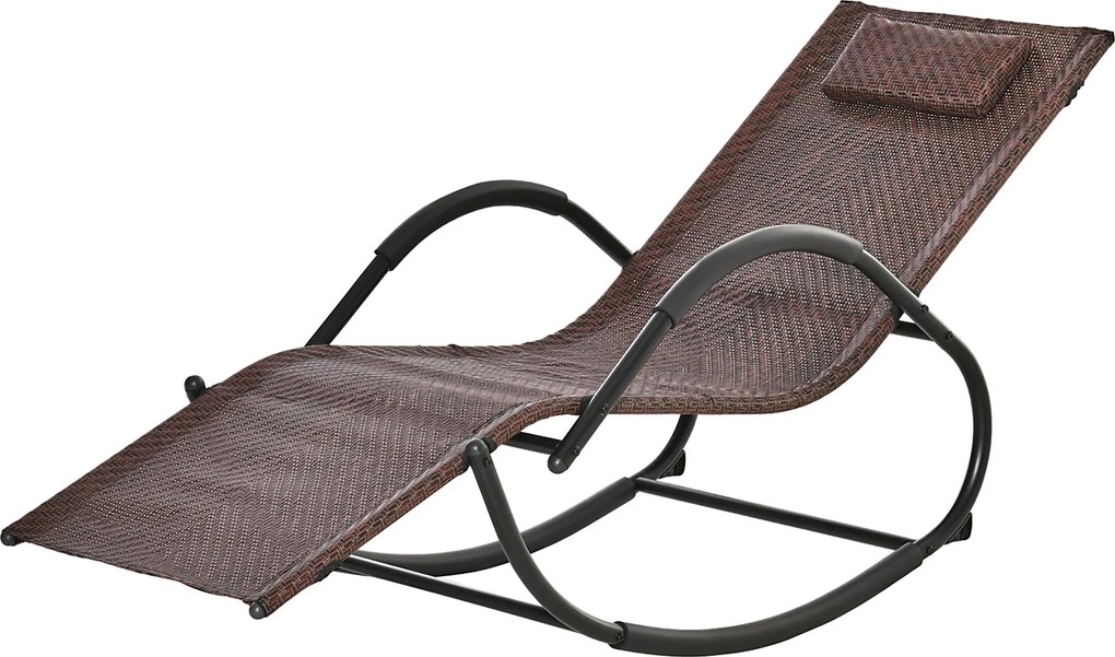 Outsunny Venkovní Houpací Lehátko s Područkami a Opěrkou Hlavy, Ratanový Efekt pro Zahradní Terasu, Maximální Zatížení 160 kg, 157x60x80 cm, Hnědé | A