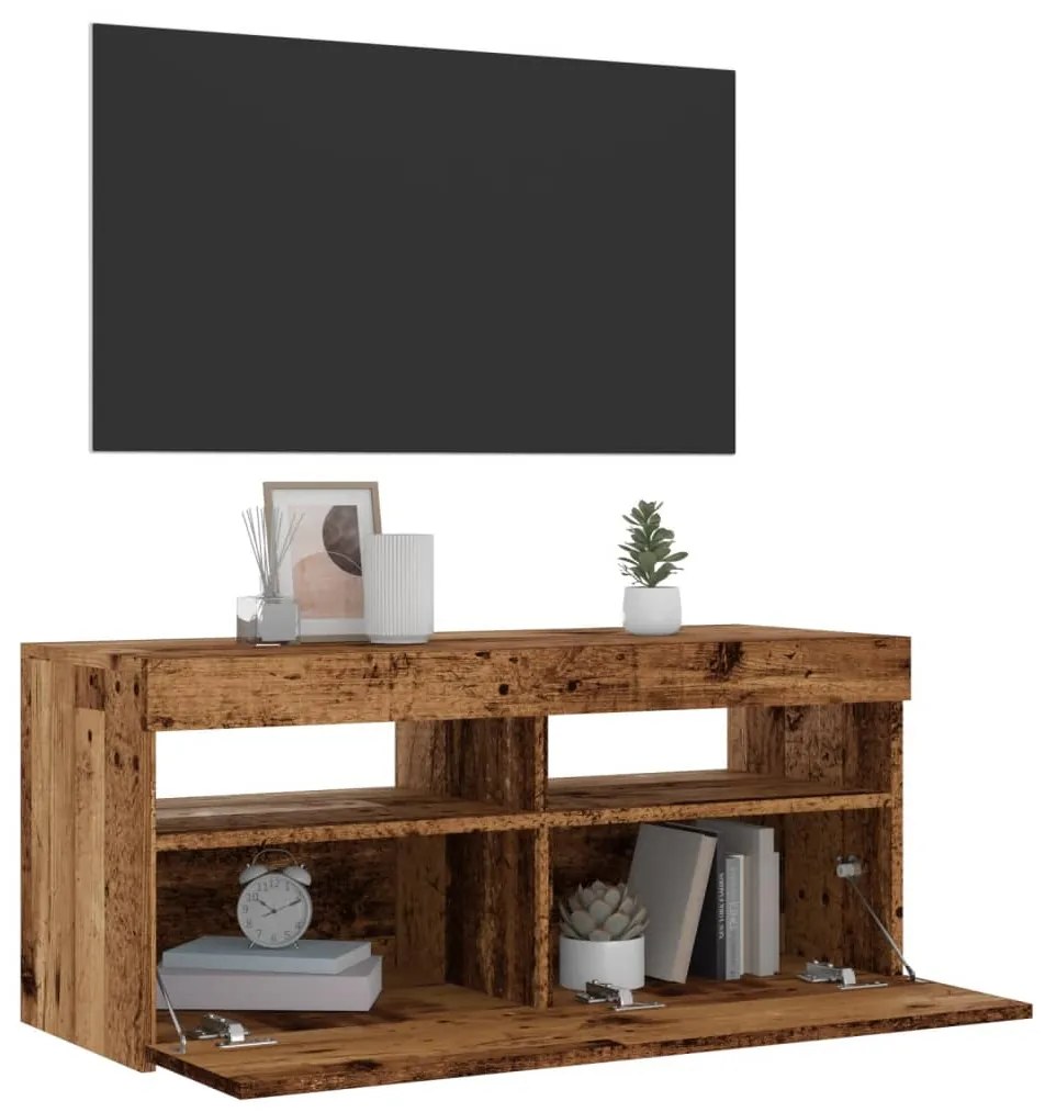 TV stolek s LED old wood 90 x 35 x 40 cm kompozitní dřevo