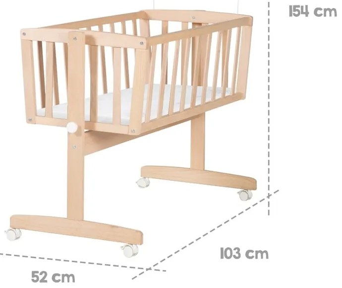 Kolébka z bukového dřeva na kolečkách/s nebesy 40x90 cm v přírodní barvě Adam and Owl – Roba