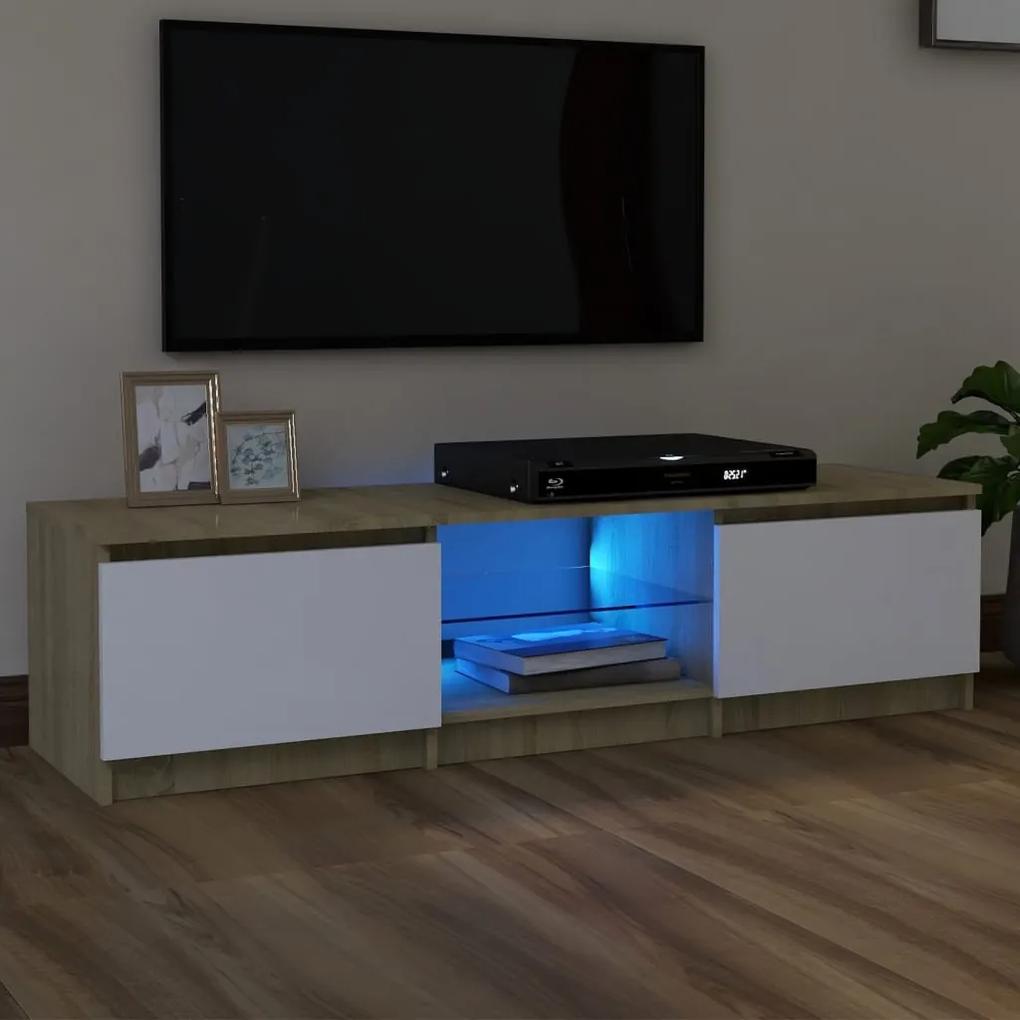 TV skříňka s LED osvětlením bílá a dub sonoma 140x40x35,5 cm - Default Title