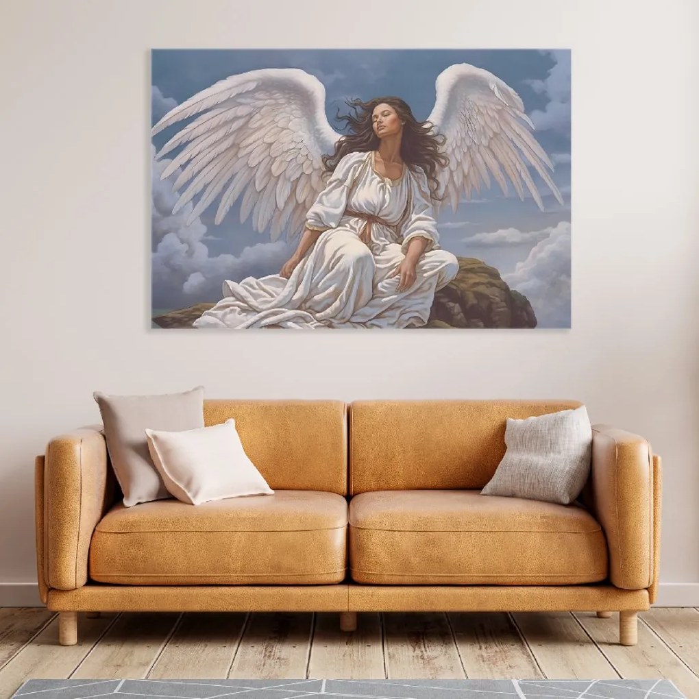 Obraz na plátně - Andělská žena v nebi FeelHappy.cz Velikost obrazu: 150 x 100 cm