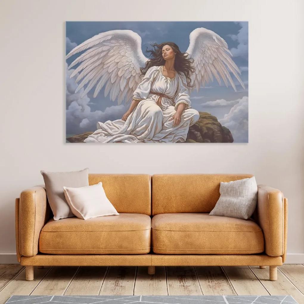 Obraz na plátně - Andělská žena v nebi FeelHappy.cz Velikost obrazu: 180 x 120 cm