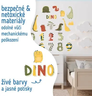 Sipo Nástěnné samolepky do dětského pokoje, Dino Numbers