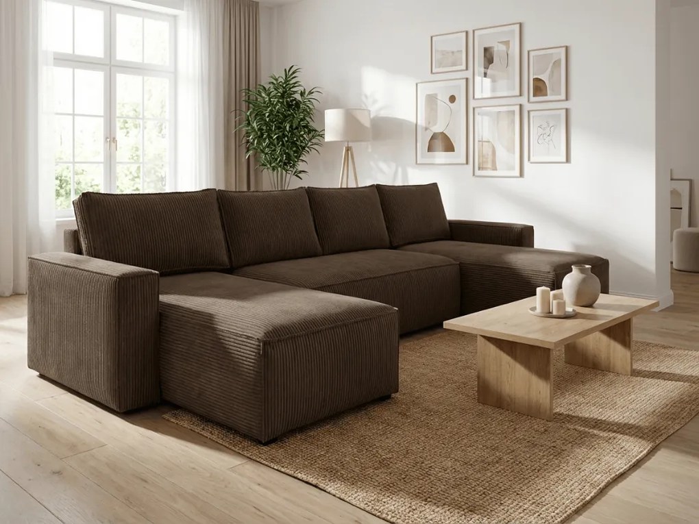 Tmavě hnědá sedací souprava do U SMART COSARO 295x140 cm