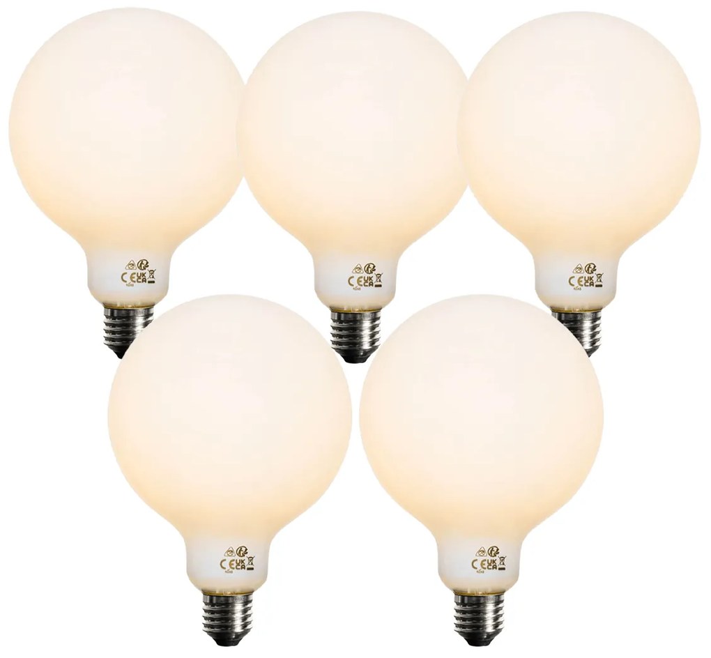 Sada 5 stmívatelných E27 opálových LED žárovek G125 5W 450 lm 2200K