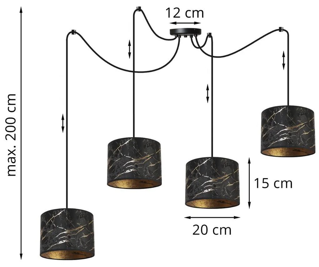 Závěsné svítidlo WERONA SPIDER, 4x černé textilní stínítko se vzorem, G