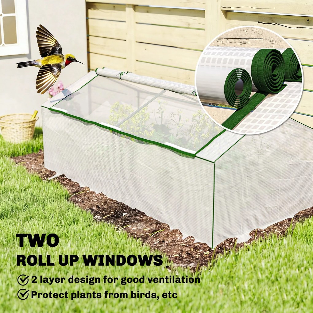 Outsunny fóliový skleník s PE sítí — mrazuvzdorný mini skleník pro balkon a zahradu, skleník na rajčata, 180 × 90 × 70 cm, bílý