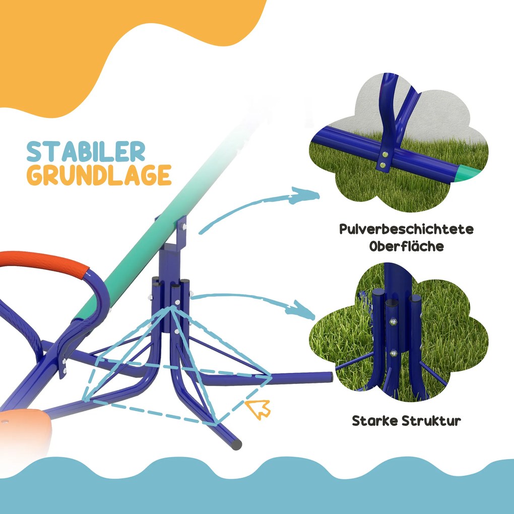 Dětské houpadlo otočné o 360° 2místné zahradní houpadlo odolné proti UV záření do 90 kg s rukojetí 3paprskové opěrné nohy pro děti od 3 do 8 let