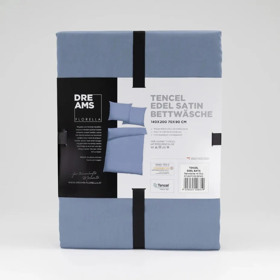 Florella Saténové povlečení Edel Tencel Denim s chladivým účinkem Rozměr: 70x90 + 140x200 cm