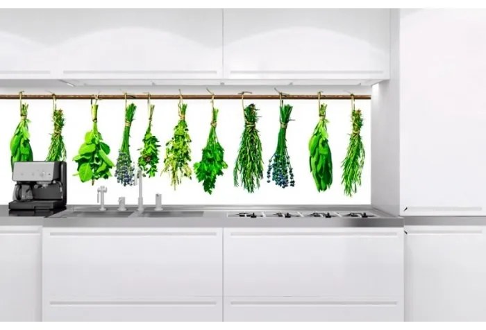 DIMEX | Fototapeta do kuchyně Bylinky KI-180-007 | 180 x 60 cm | zelená, bílá