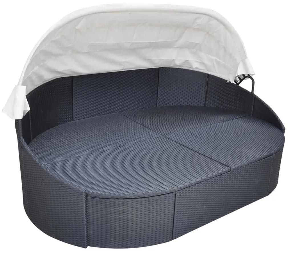 vidaXL Zahradní postel s baldachýnem polyratan černá