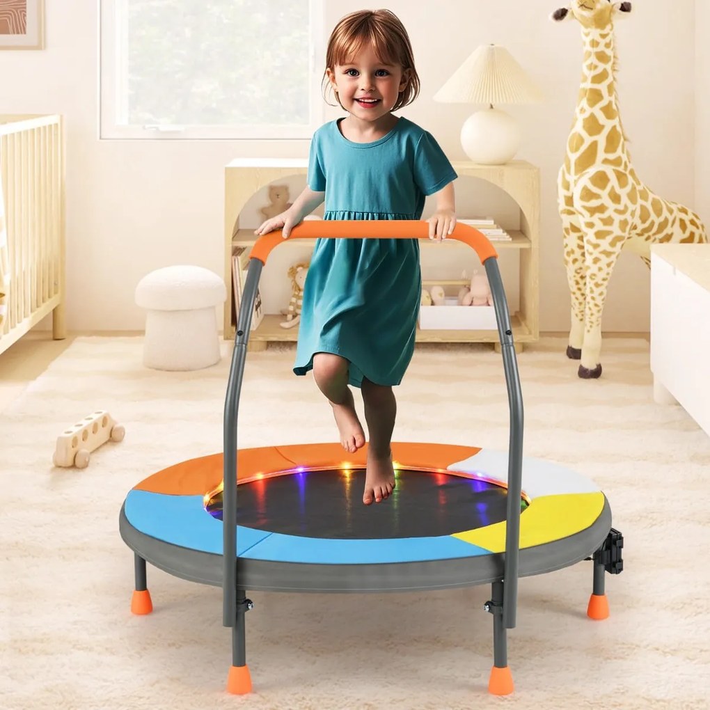 Costway Dětská trampolína Ø 90 cm s LED osvětlením a madlem