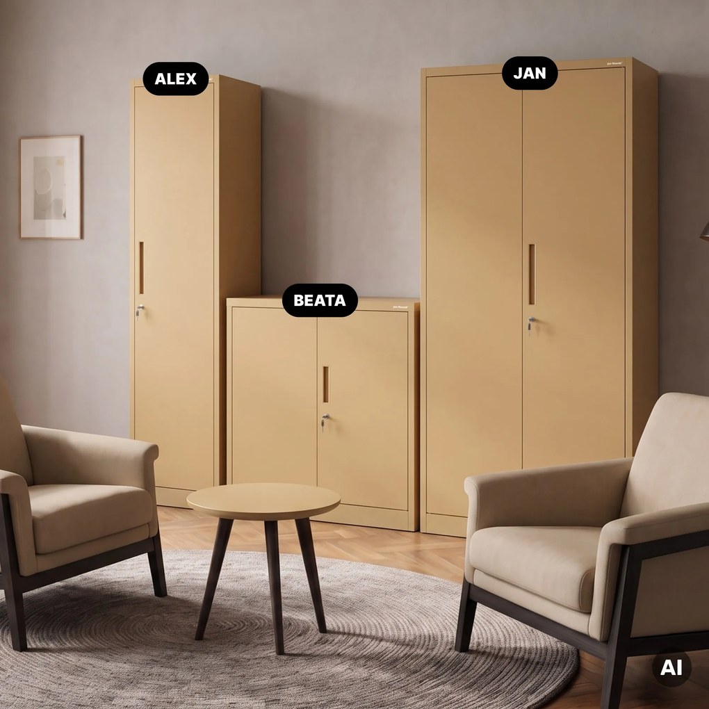 Úzká kovová kancelářská skříň na spisy a dokumenty, béžová, 450x1850x400 mm: ALEX Fresh Style