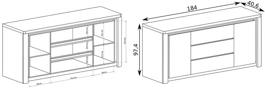 Casarredo Komoda 2D3S LABRO dub ribbeck/bílá lesk