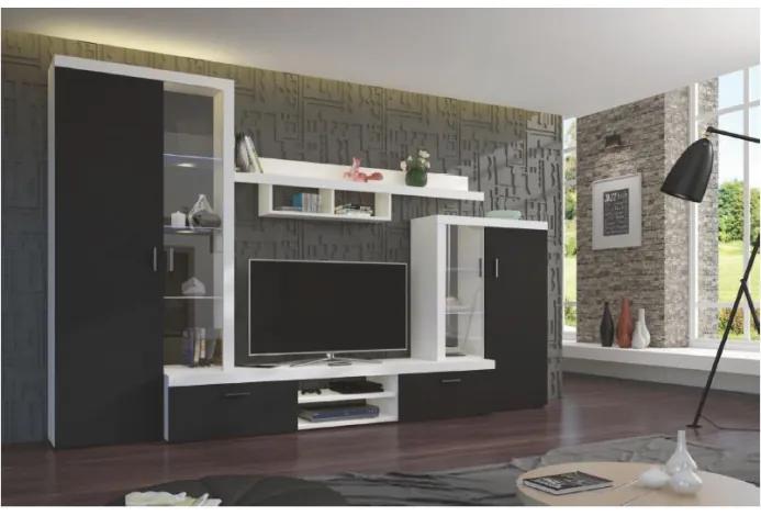 Moderní obývací stěna Ponziano bílo-černá - s komodou