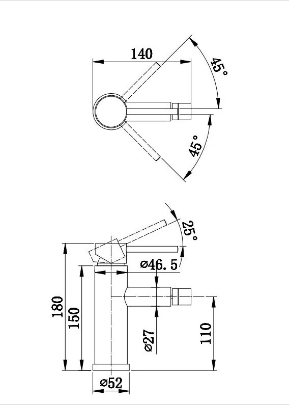 Gamma Roy, bidetová baterie h-180, černá matná, GMA-BRYPB-BK