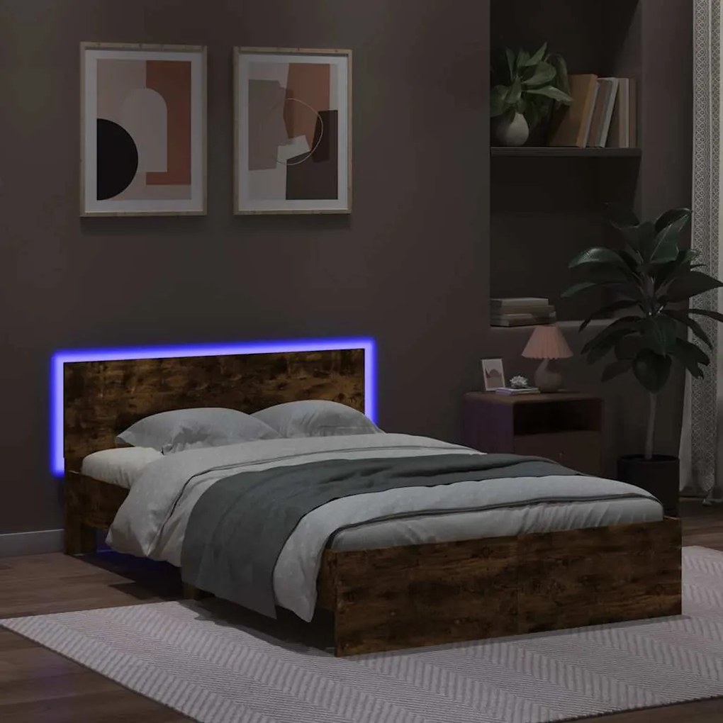 Rám postele s čelem a LED osvětlením kouřový dub 140 x 190 cm 3207627