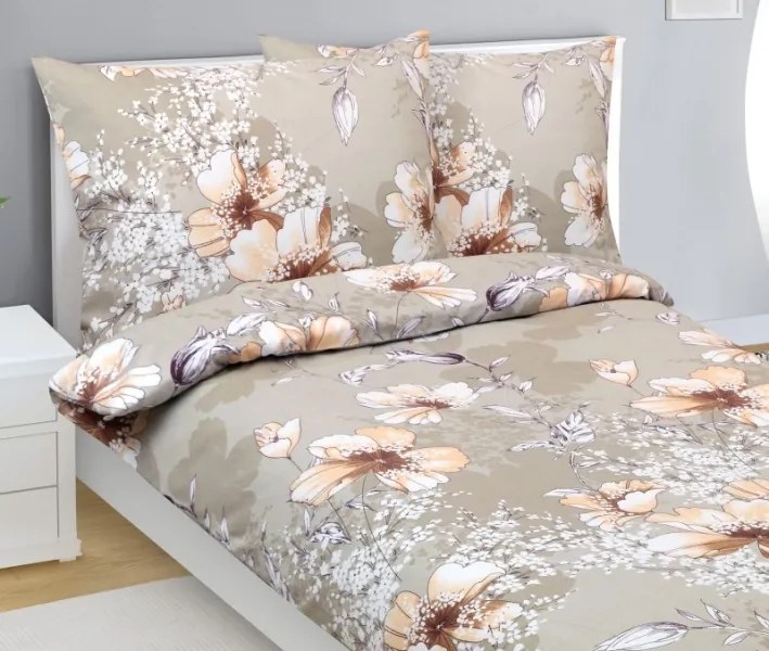 Bellatex Povlečení flanelové 140x200, 70x90 cm Ibišek Béžová,Lososová