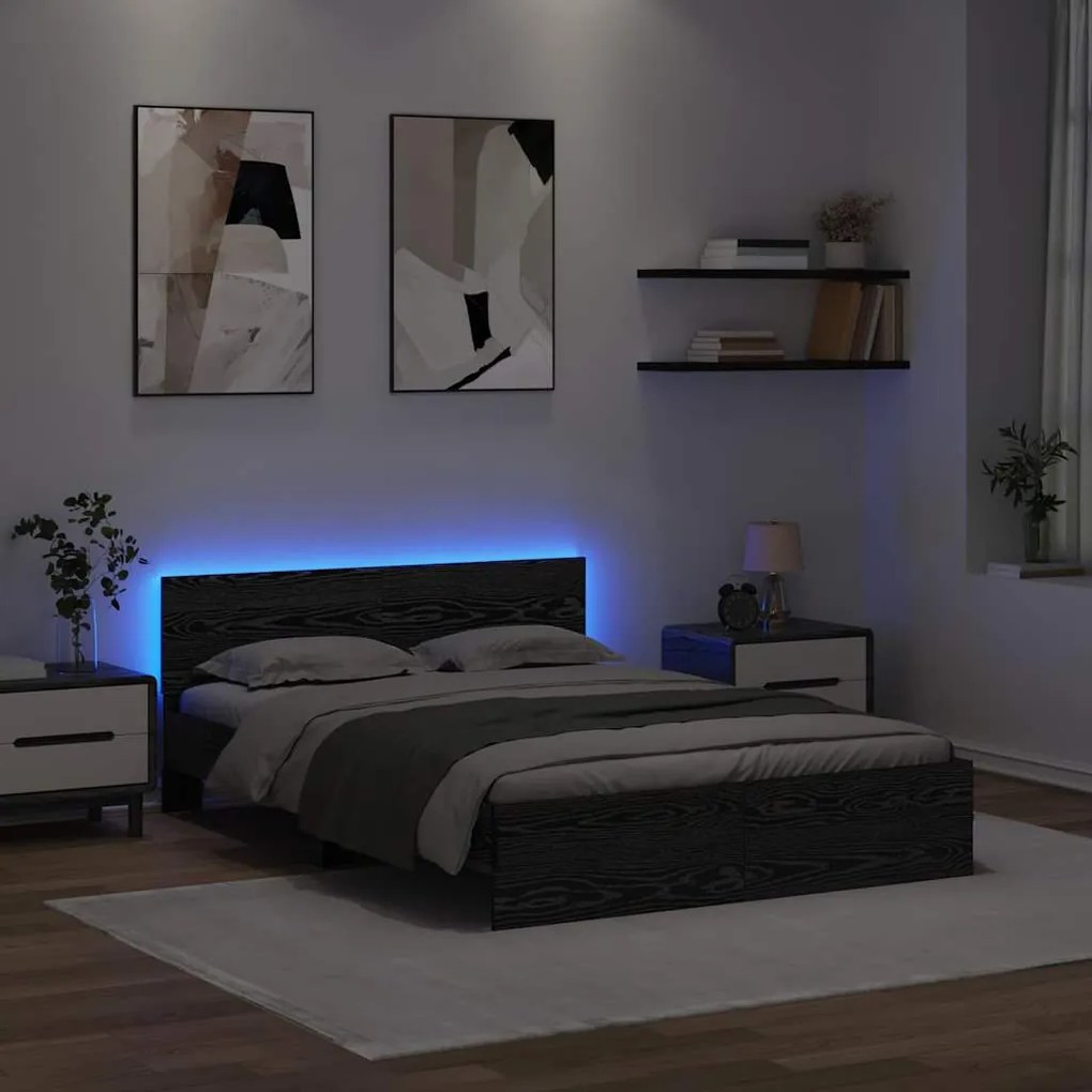 Rám postele s LED pásky Černý dub 140 x 190 cm Kompozitní dřevo 3403573