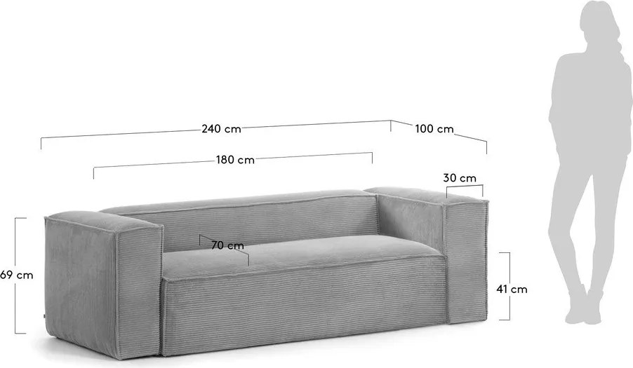 Šedá manšestrová pohovka 240 cm Blok – Kave Home