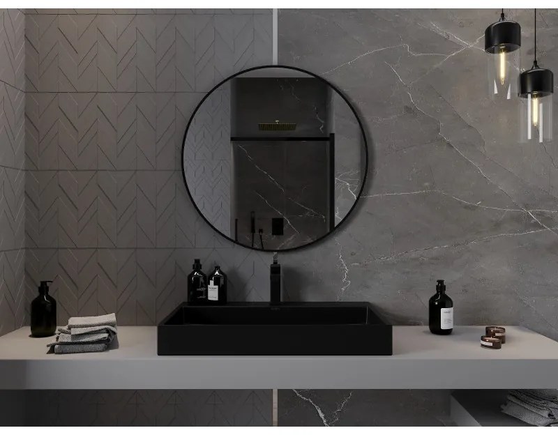 Mexen Loft, kulaté koupelnové zrcadlo 85 cm, barva rámu černá matná, 9850-085-085-000-70