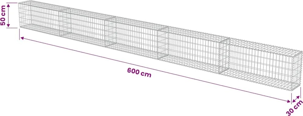 Gabionová zeď s víky z pozinkované oceli 600 x 30 x 50 cm 143583