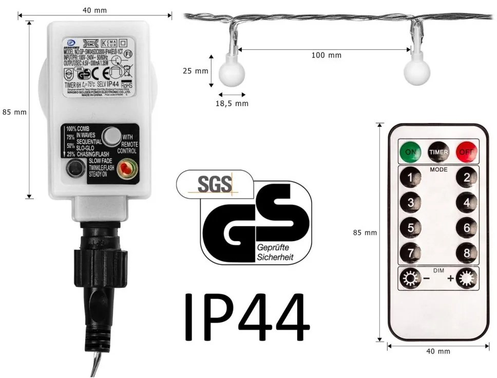 VOLTRONIC® 67301 Párty osvětlení - 5 m, 50 LED diod, studeně bílé + ovladač