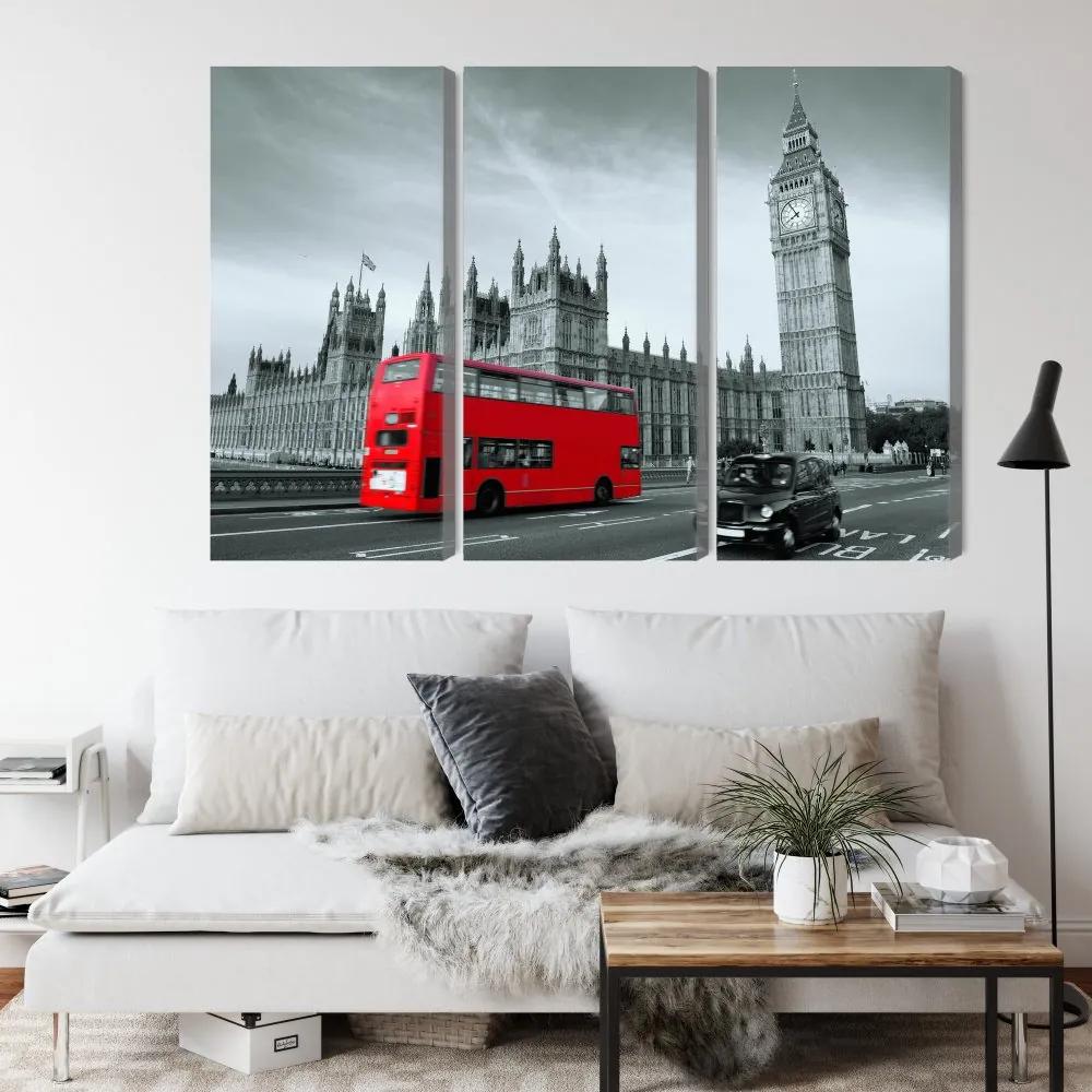 Vícedílný obraz Červený Londýnský Autobus Nedostatek Nedostatek Přírodní plátno 60x40