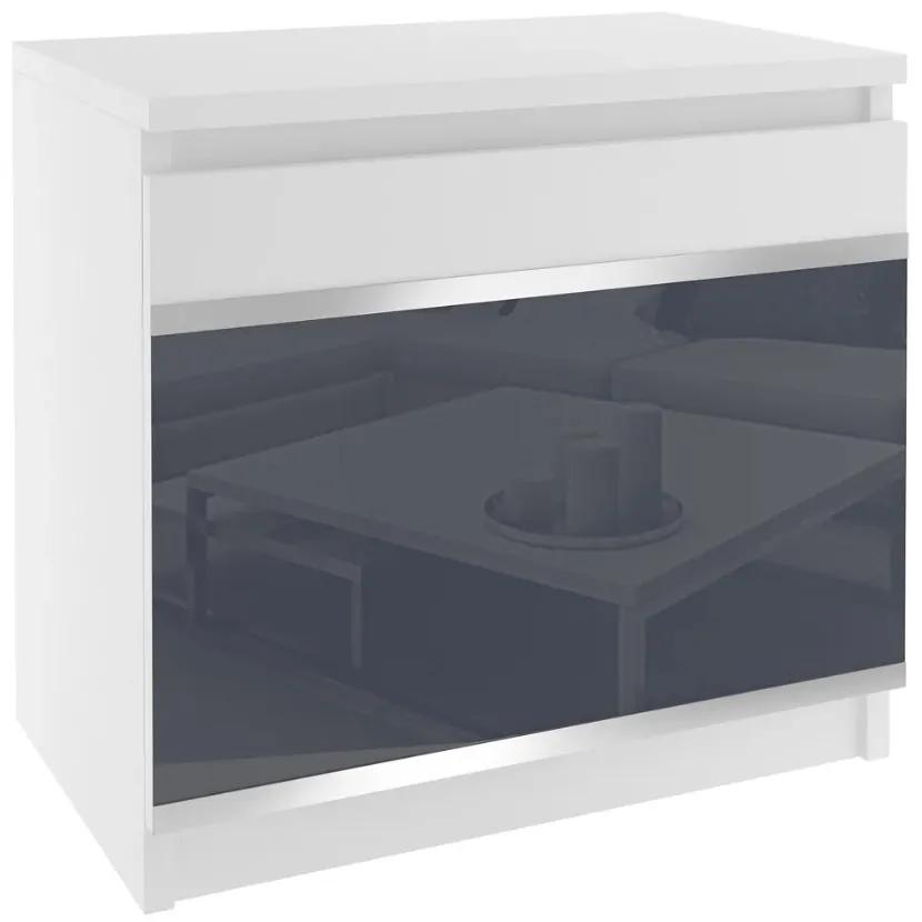 Moderní noční stolek Beauty 2 - bílá / šedý lesk