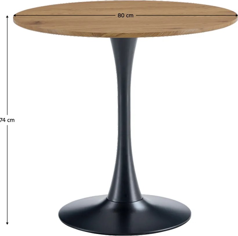 Jídelní stůl, dub/černá, průměr 80 cm, REVENTON NEW