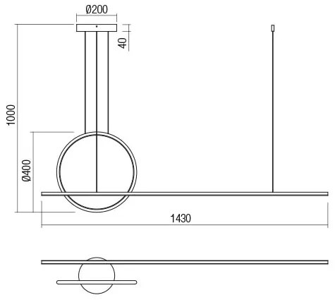 Redo group Redo Giotto, moderní závěsné svítidlo, 49W LED 4000K dimswitch, černá, délka 143cm