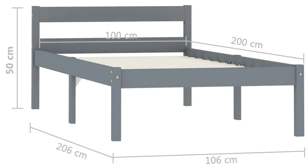 vidaXL Marketos Rám postele šedý masivní borové dřevo 100 x 200 cm