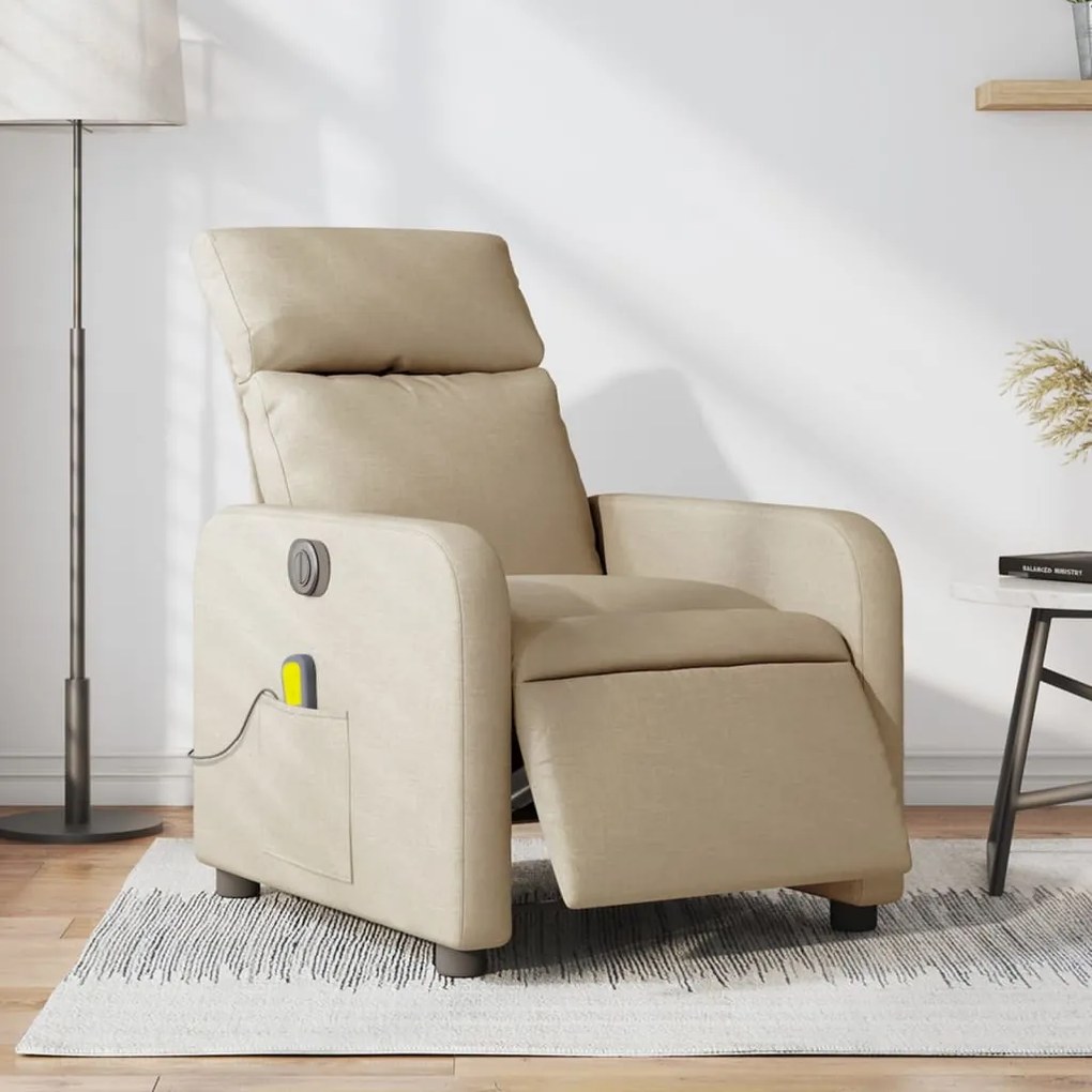 Elektrické masážní polohovací křeslo krémové textil 3206698